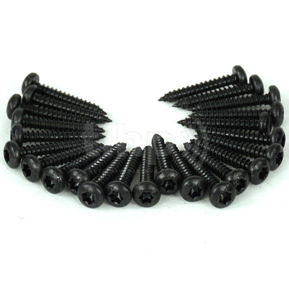 Set of 24 black steel screws 3.9 x 25 mm, rounded head, torx recess
