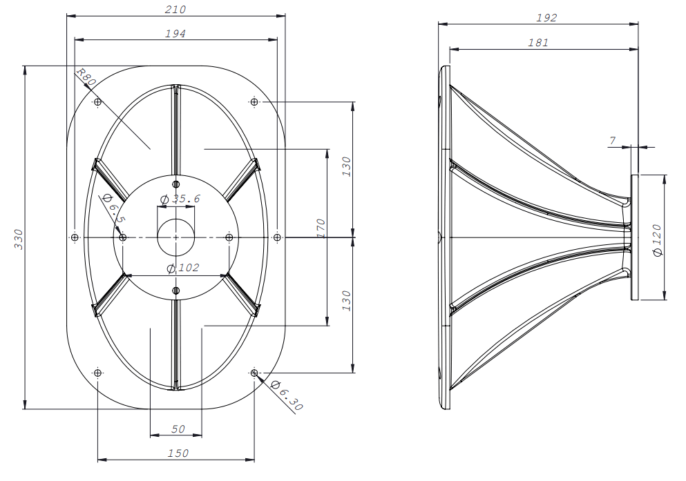 Aluminium constant directivity horn, for 1.4-inch compression driver ...