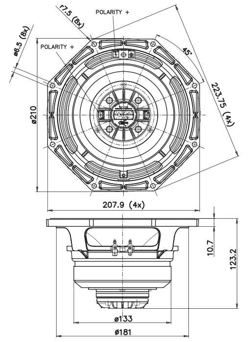 Coaxial speaker FaitalPRO 8HX210 , 8+8 ohm, 8 inch