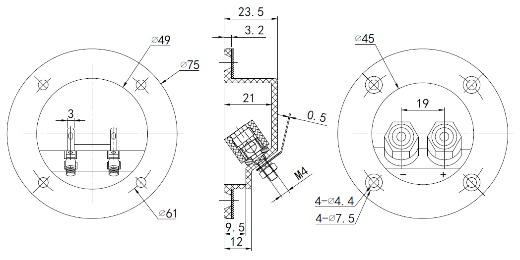 Small round 2-pole recessed terminal block for high fidelity ...