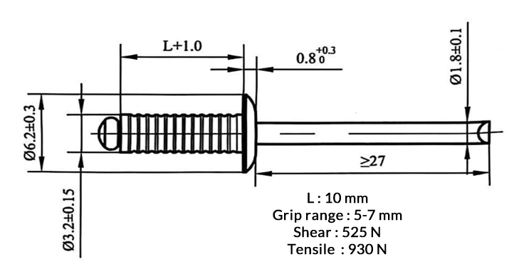 Grooved type blind rivet, zinc-plated steel mandrel, black painted ...